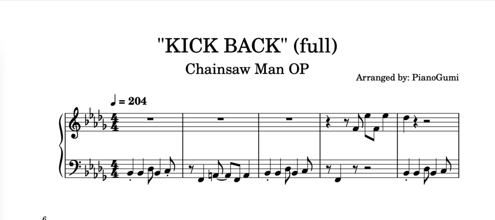[full] Chainsaw Man OP - "KICK BACK" - EASY Piano Sheet Music