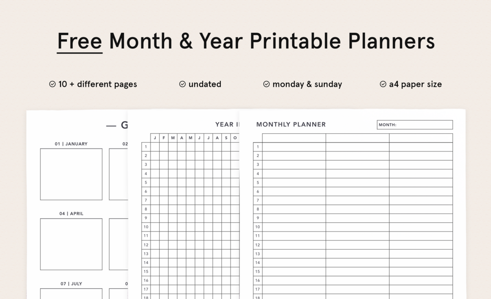 Free Monthly & Yearly Printable Pack