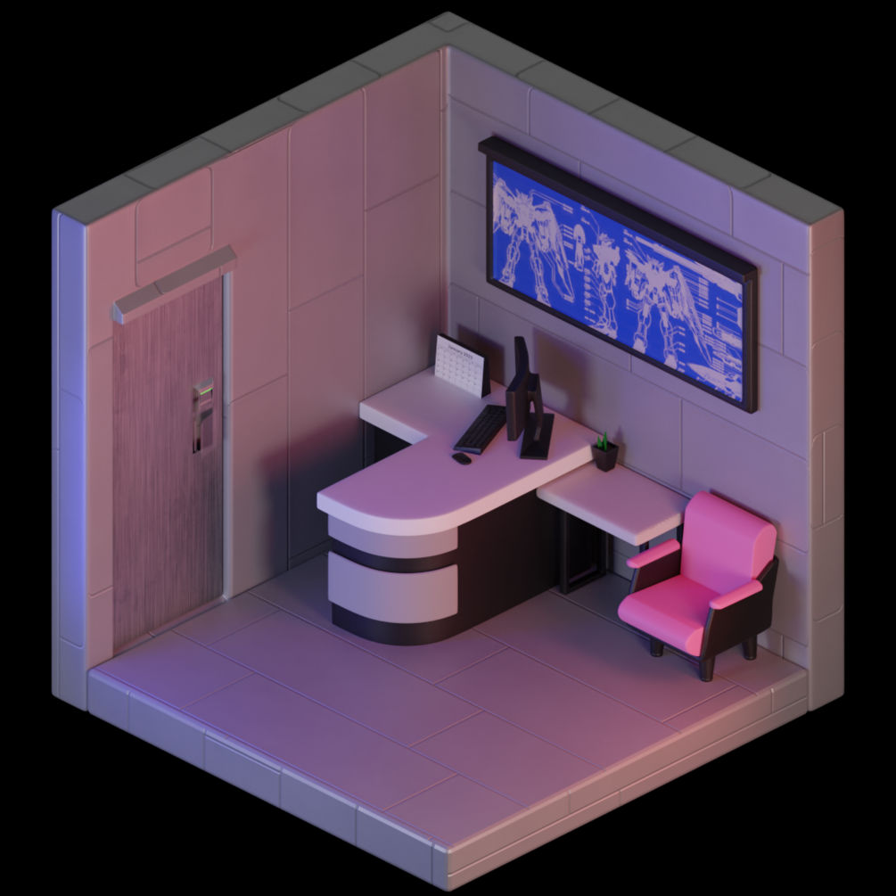 isometric 3d room: spaceship office