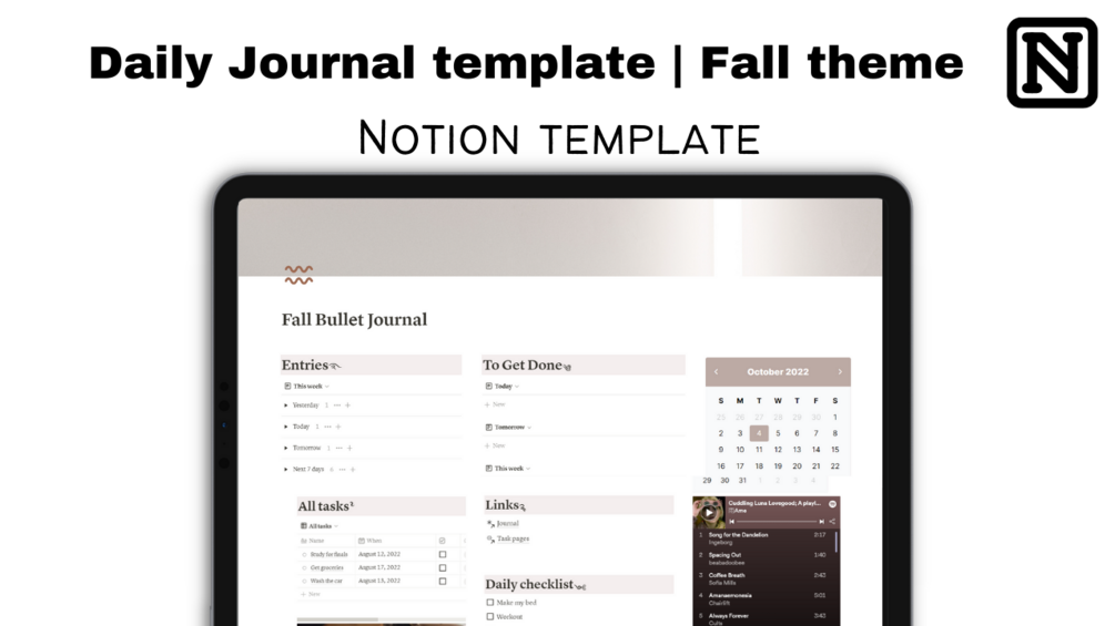 Notion Bullet Journal | Daily Digital Template | Fall theme