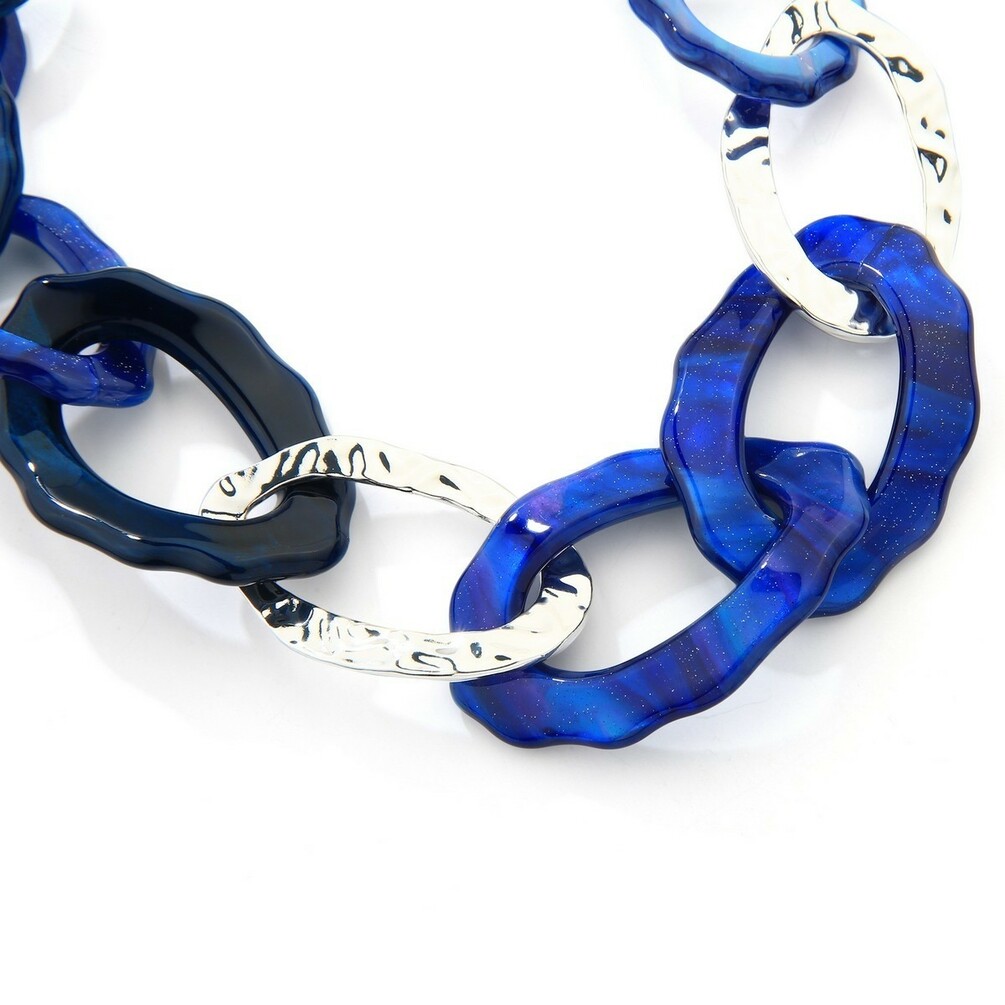 Chunky Chain Short Necklace - Blue/Silver