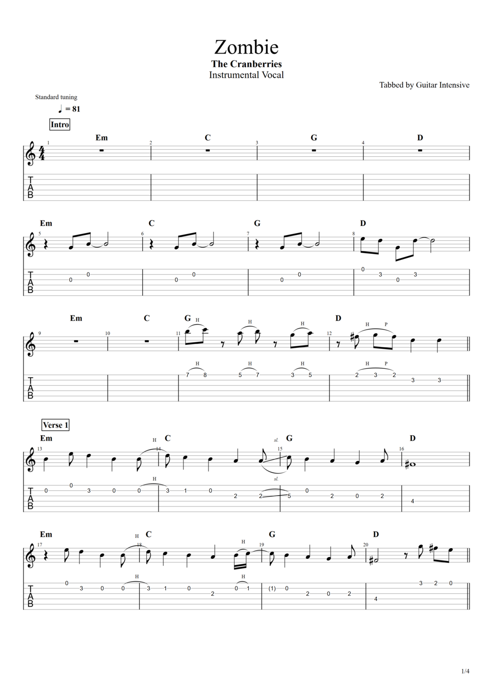 TAB. Zombie - The Cranberries