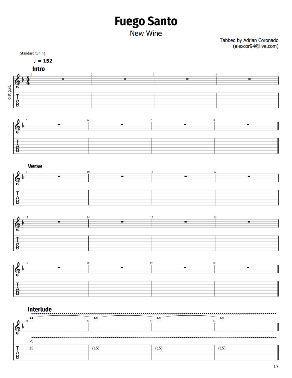 Fuego Santo - New Wine - Tablatura En PDF & Guitar Pro