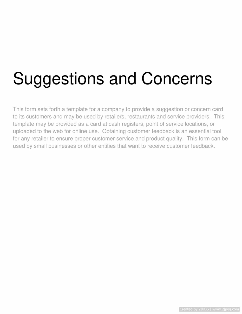 Suggestions and Concerns