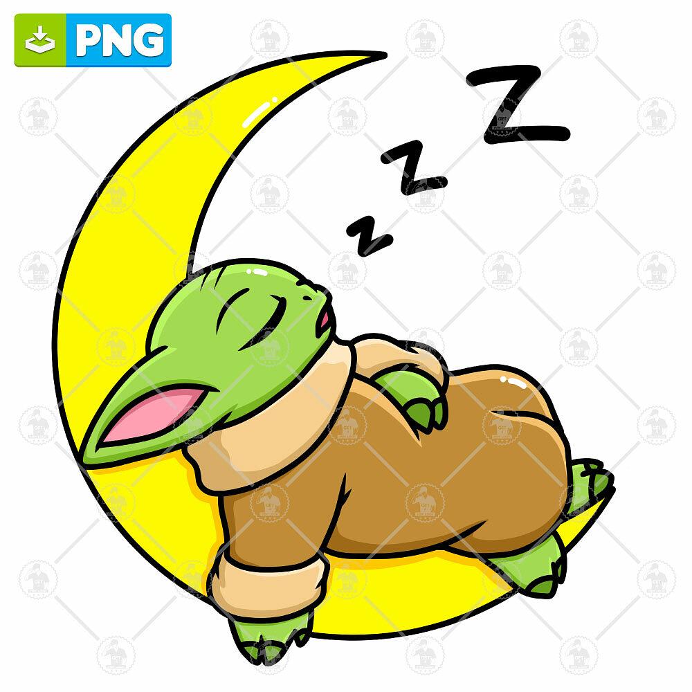 Funny baby yoda sleeping on moon - cute sleepy grogu