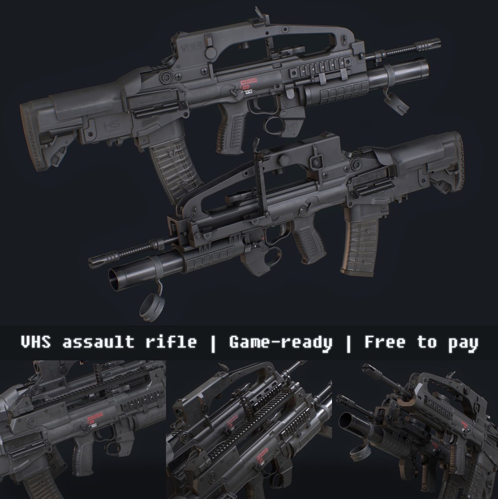VHS Assault rifle. Game-ready. Free to pay.
