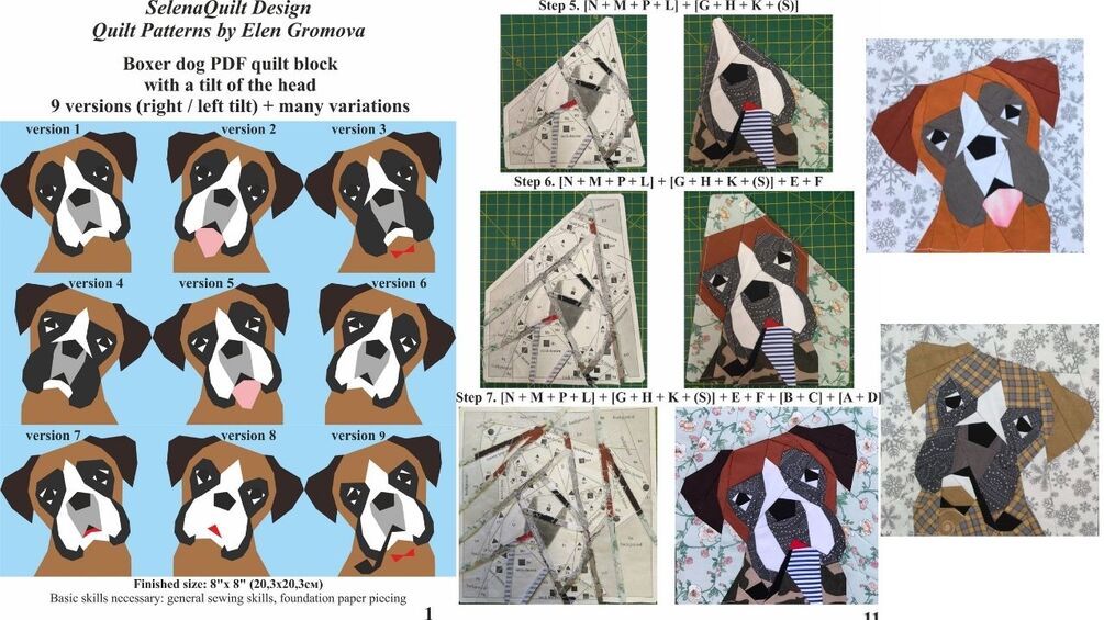Boxer dog Quilt Block Pattern (with a tilt of the head)