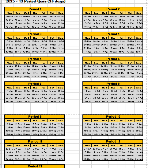 13 Period Calendar 2023-28 13 Period Calendar 2023-28