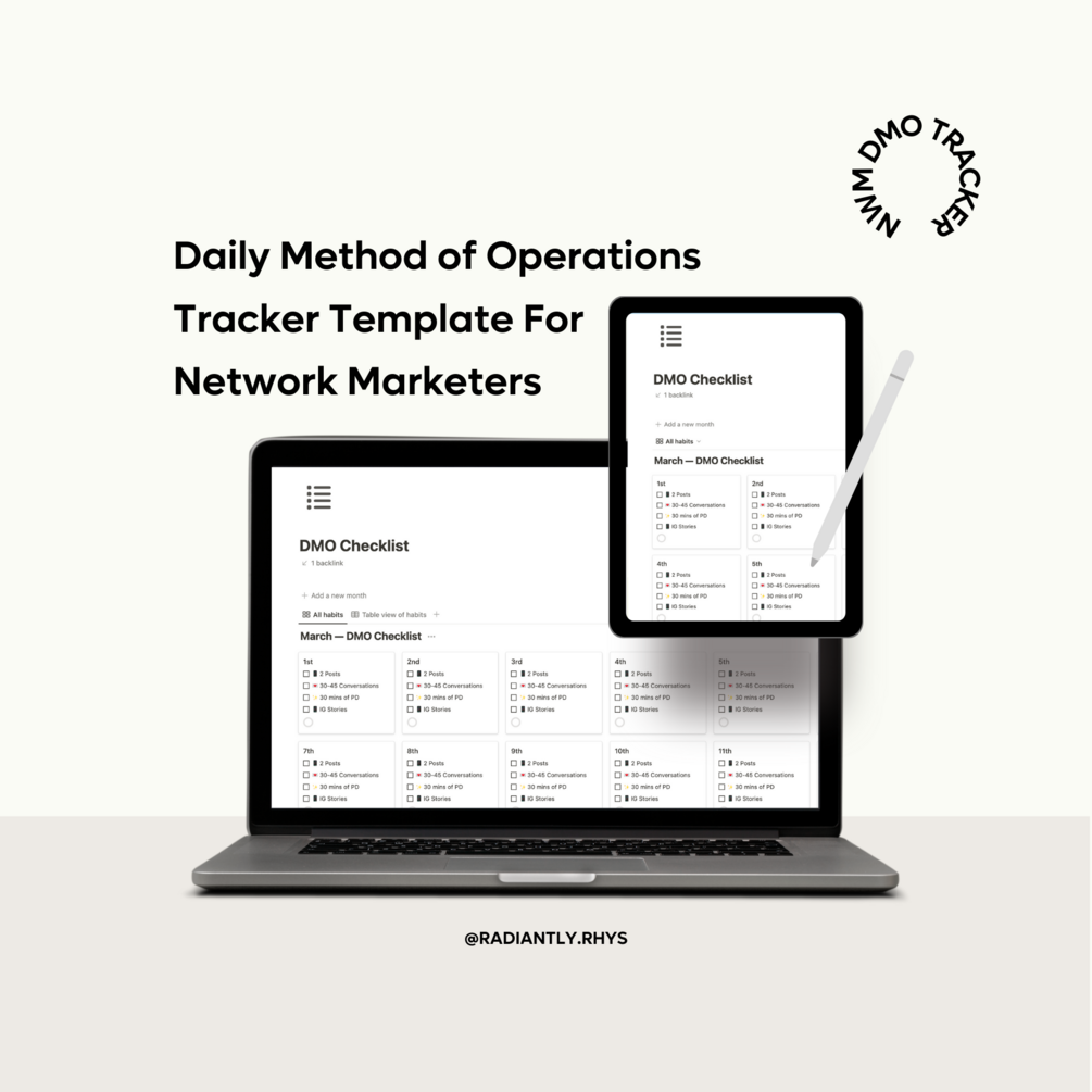 Daily Method of Operations Tracker Template For Network Marketers
