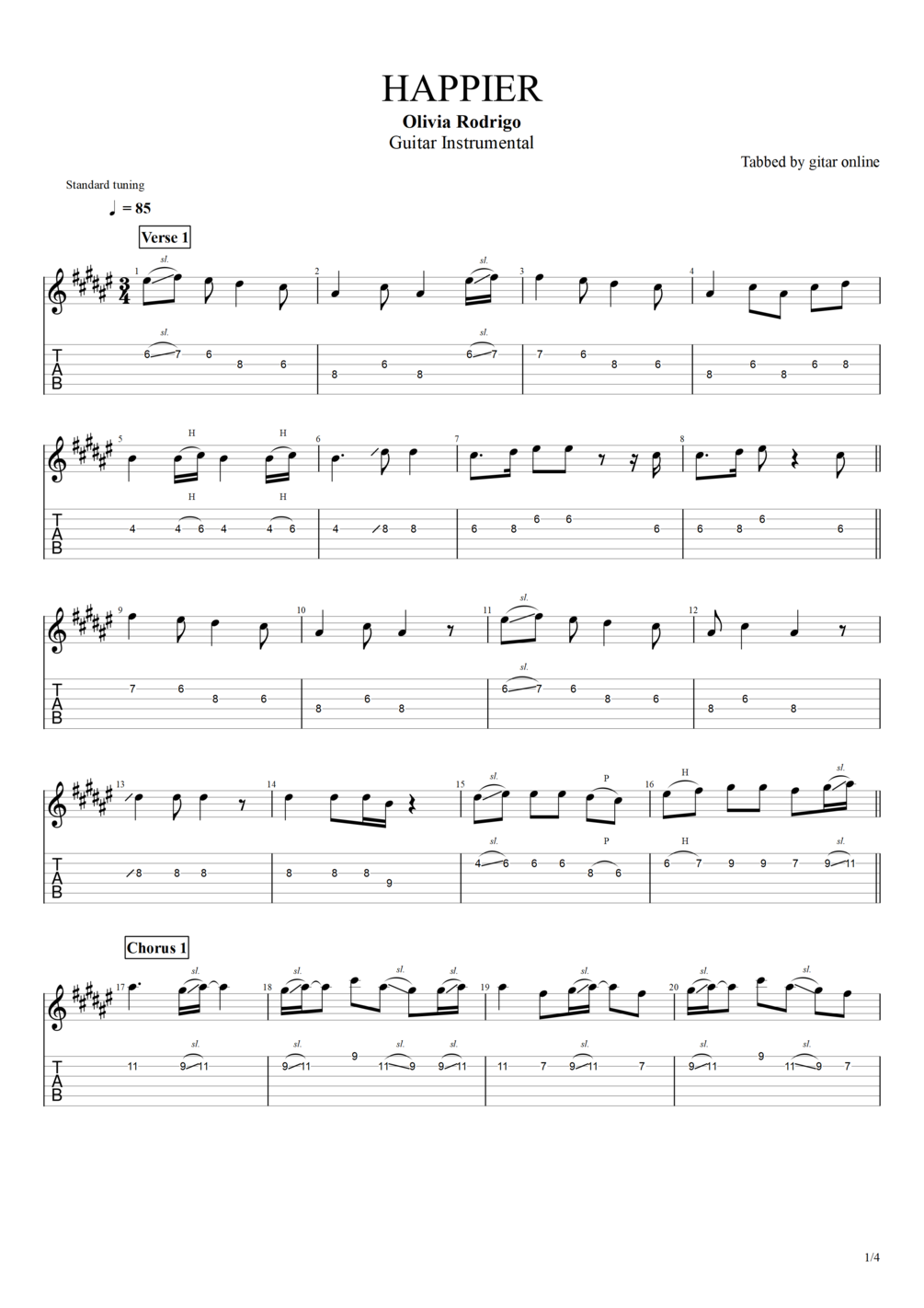 TAB. HAPPIER - Olivia Rodrigo (Guitar Instrumental)