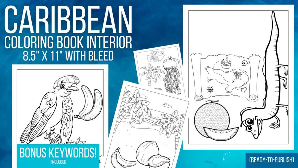 Caribbean Coloring Book Interior for KDP - Ready-to-Publish - 8.5" x 11"