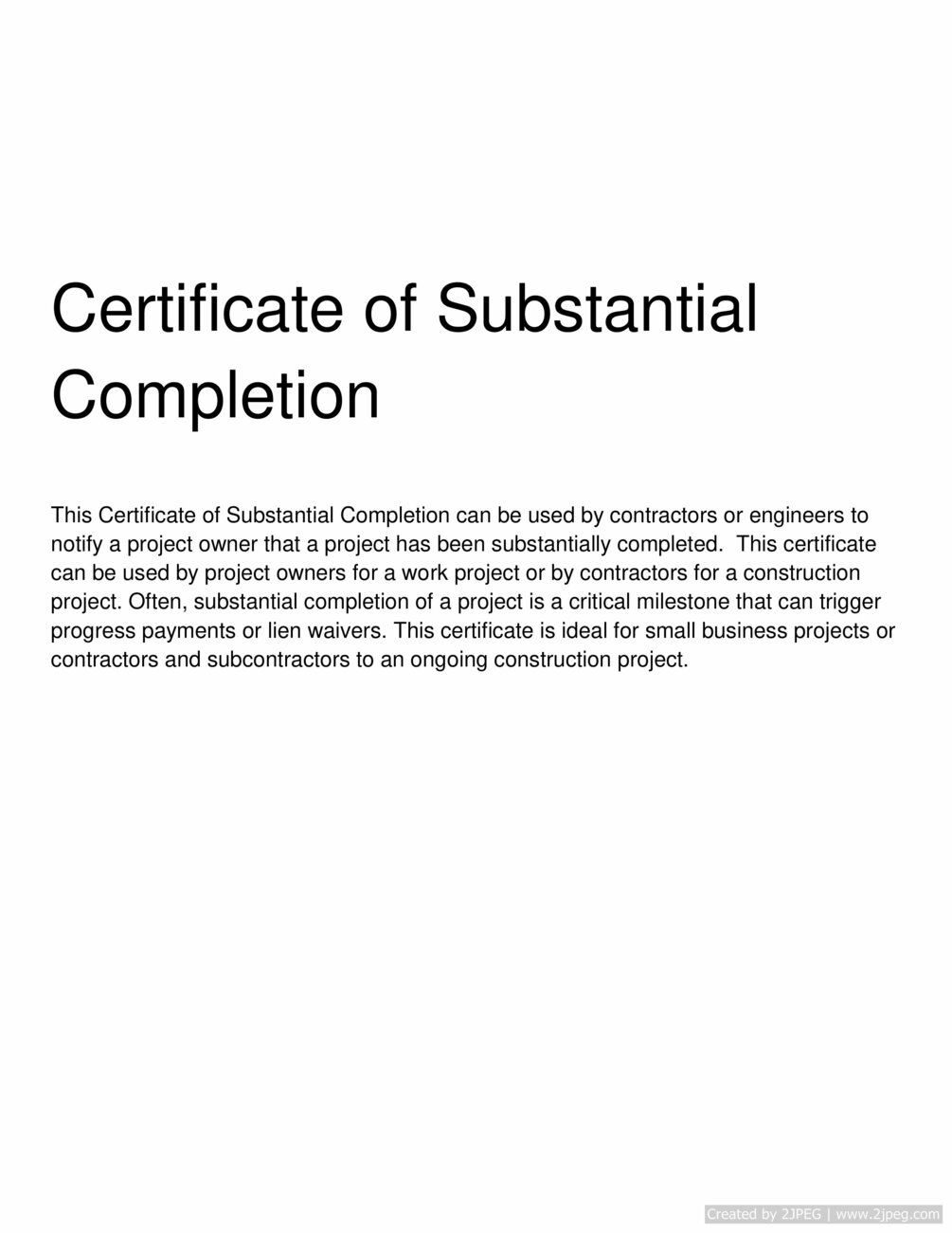 Certificate of Substantial Completion
