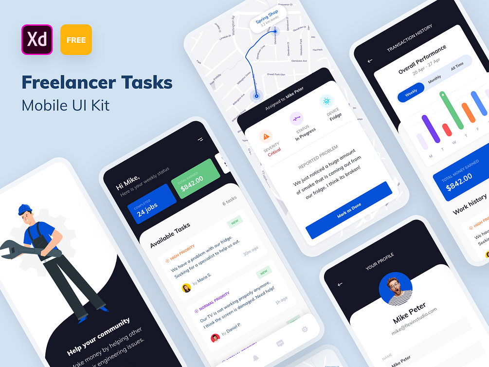 Freelancer Tasks - Free Mobile UI Kit