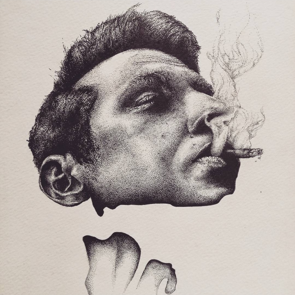 "Revielle" Original Self Potrait, Pointillism Technique