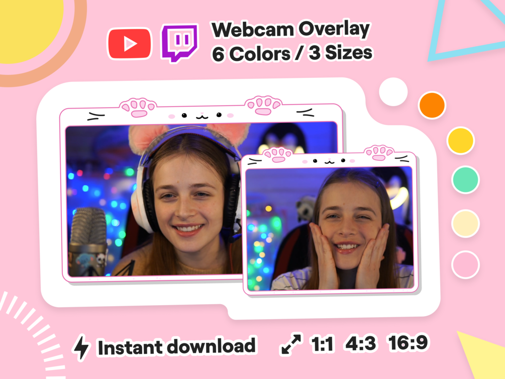 Cute Kitty Webcam Overlays for OBS