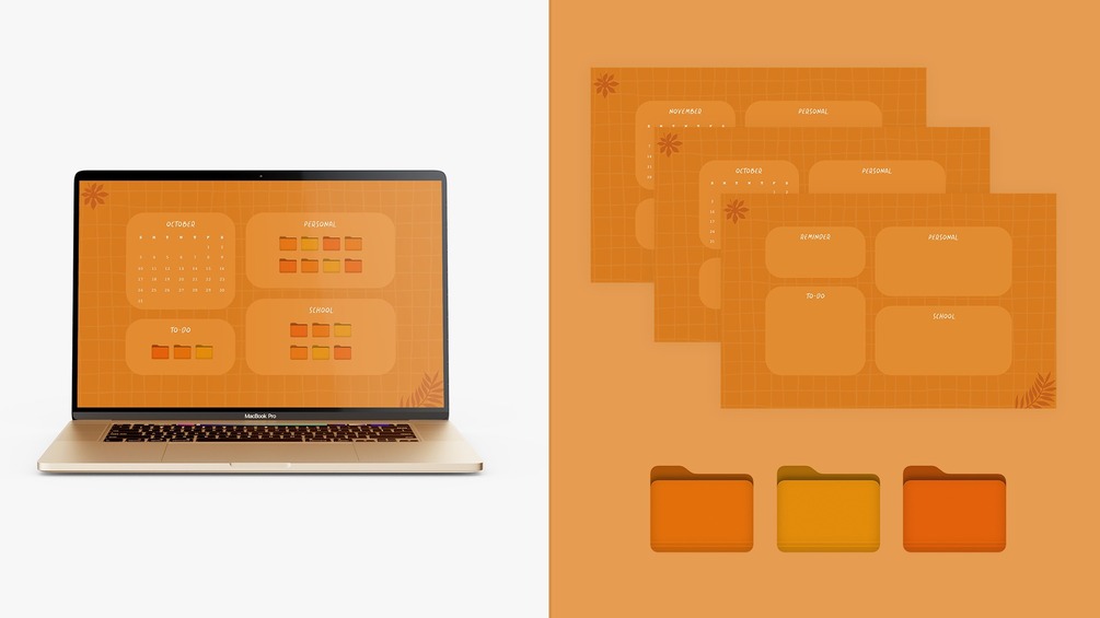 Fall Autumn Desktop Organizer Wallpaper + Folder Icon Bundle