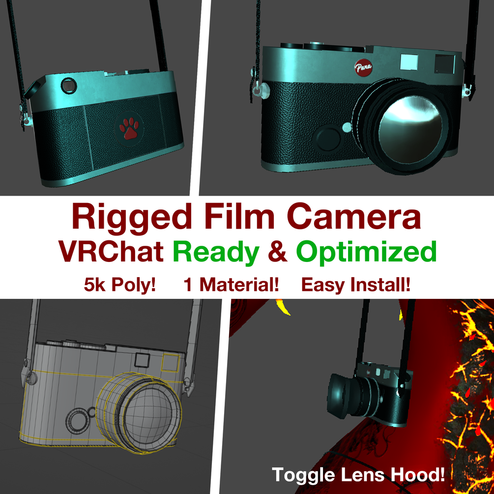 [VRC] Film Camera! Rigged & Optimized! One Material, 5k Poly. From Scratch!