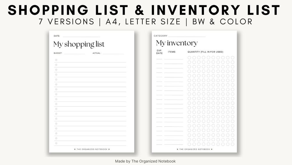 Digital/Printable Shopping List & Inventory Tracker - 7 Versions | PDF ...