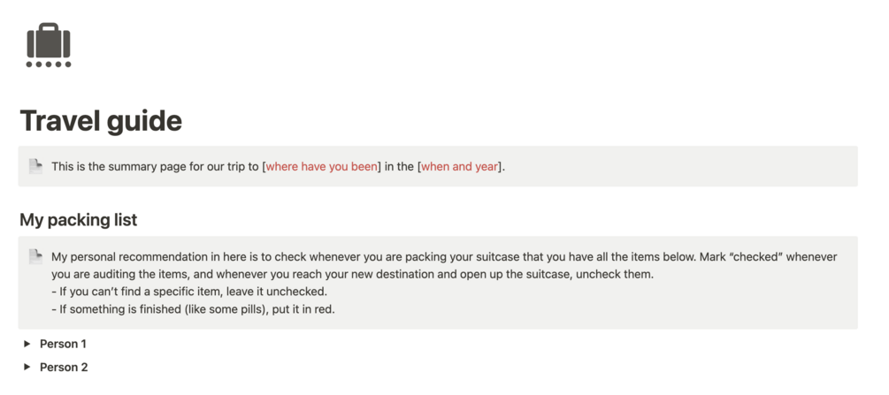Template travel guide