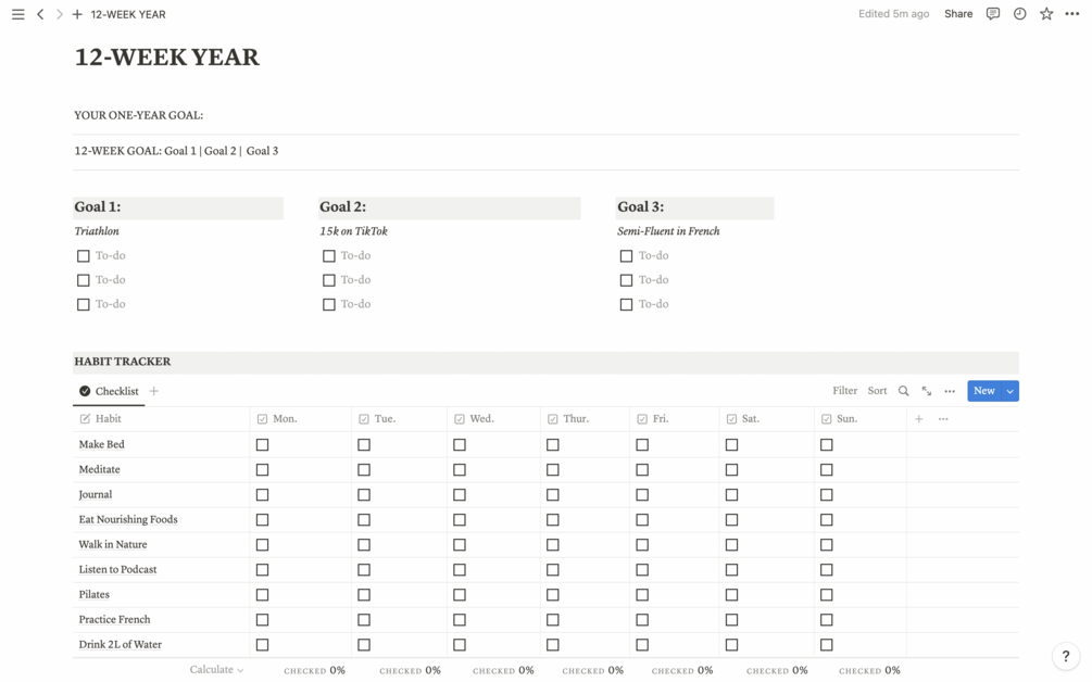 12 Week Year Notion Template