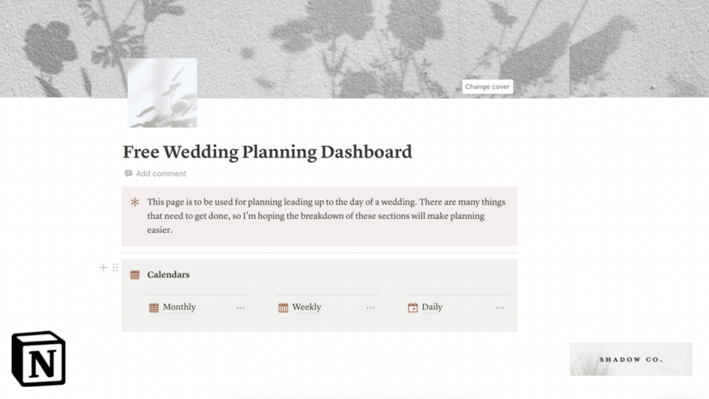 Free Notion Wedding Planning Dashboard