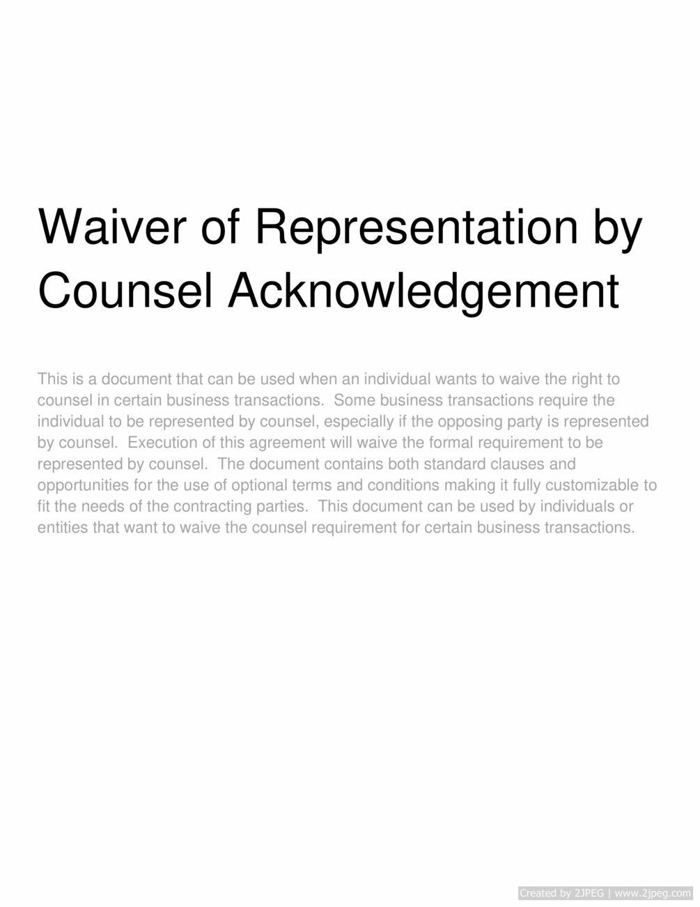 Waiver of Representation by Counsel Acknowledgement