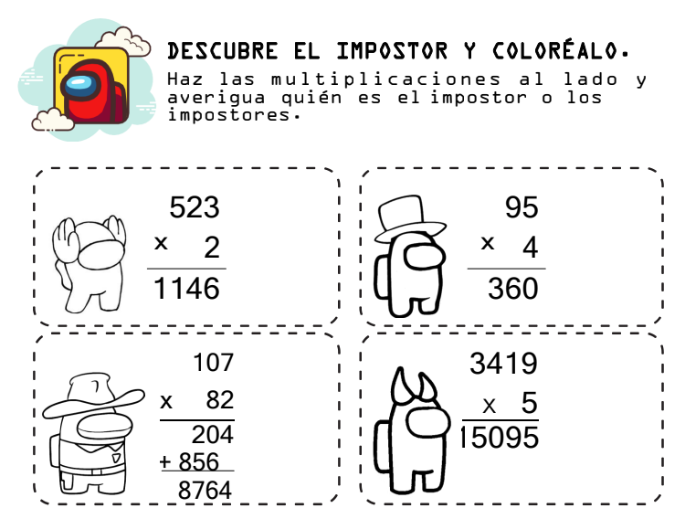 Descubre al impostor. MULTIPLICACIONES Among Us