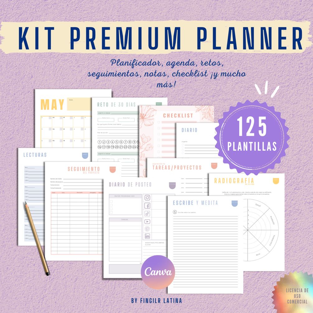 KIT PREMIUM PLANNER - 125 plantillas - incluye licencia de uso comercial