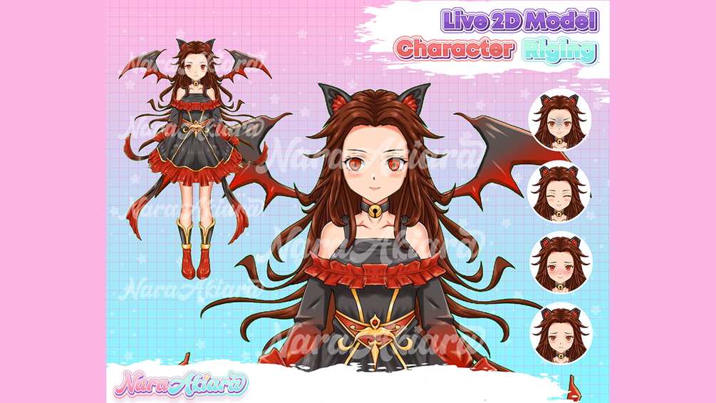 Vtuber Model and Rigging Anime Girl Red Devil Premade, Live2d ready to ...