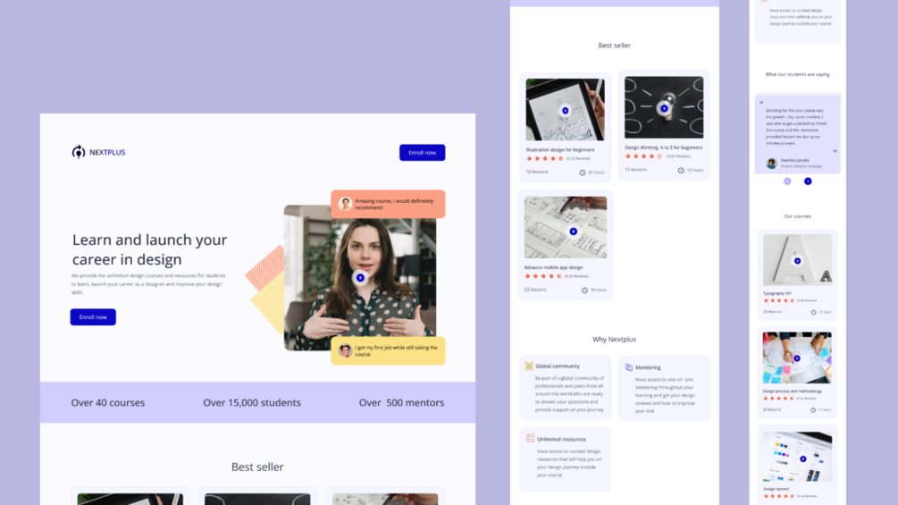 Online learning responsive website landing page
