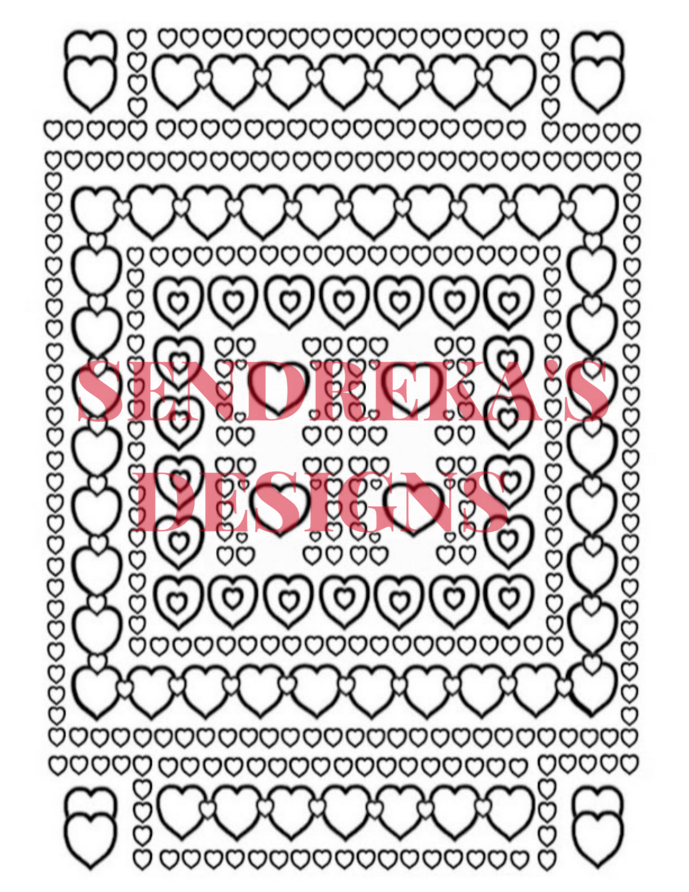 PDF Adult Coloring Page of Hearts and Frames
