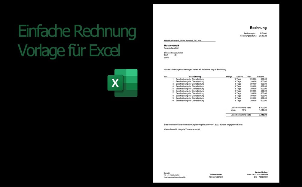 Rechnung in Excel - Rechnungsvorlage Excel - Excel Rechnung