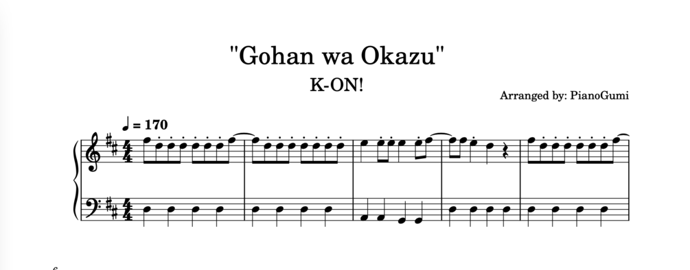 [full] K-ON! - "Gohan wa Okazu" - Piano Sheet Music