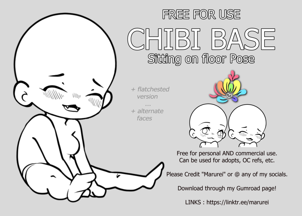 Free Chibi Base - Sitting on Floor Pose [2022 vers.]