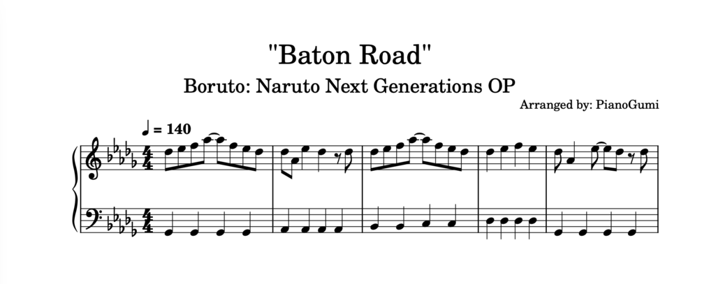 Boruto OP - "Baton Road" - Piano Sheet Music