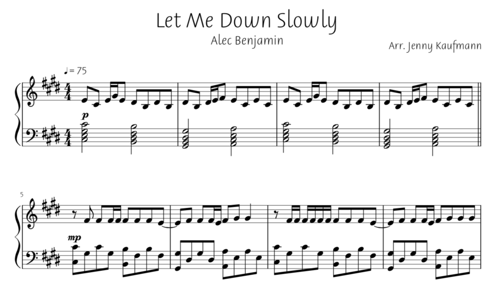 Let Me Down Slowly Piano Sheet Music