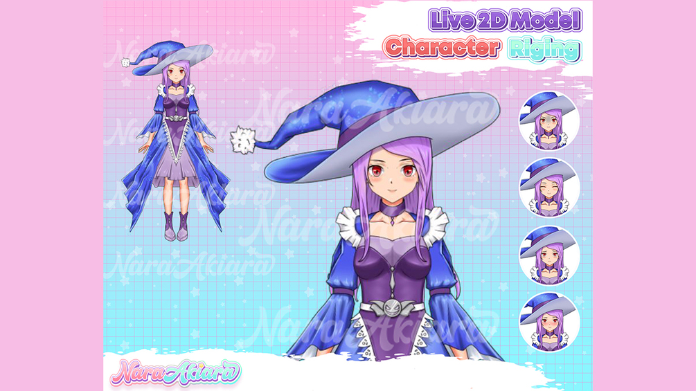Vtuber Model and Rigging Anime Girl Purple Hair Witch Premade, Live2d ...