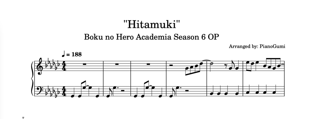 Boku no Hero Academia Season 6 OP - "Hitamuki" - EASY Piano Sheet Music