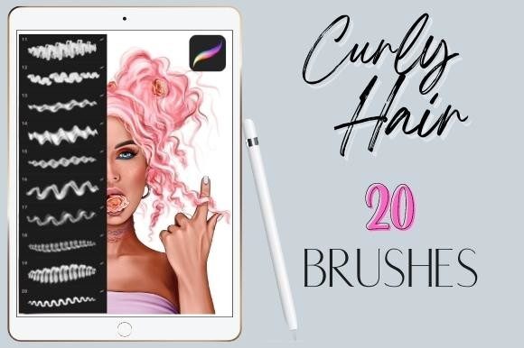 Procreate Curly Wavy Hair Brushes Set + Lips Stamps Brushes Bonus
