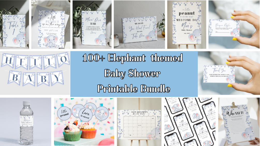 100+ Elephant themed Baby Shower for boys Printable Bundle