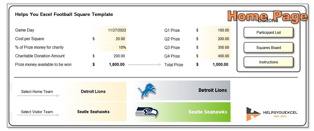001 - NFL Football Squares Template