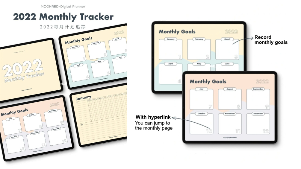 (Free) 2022 monthly plan tracking | visual record | with hyperlink