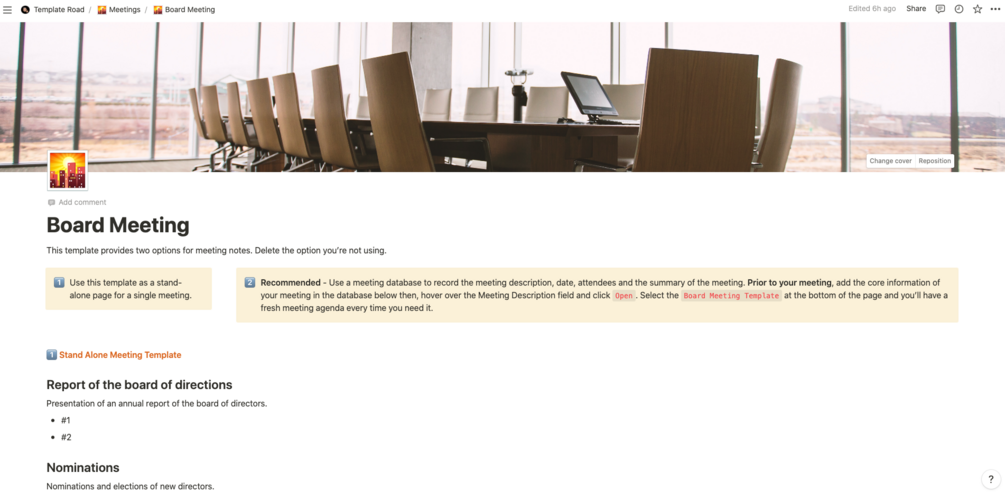 Notion Board Meeting Agenda Template