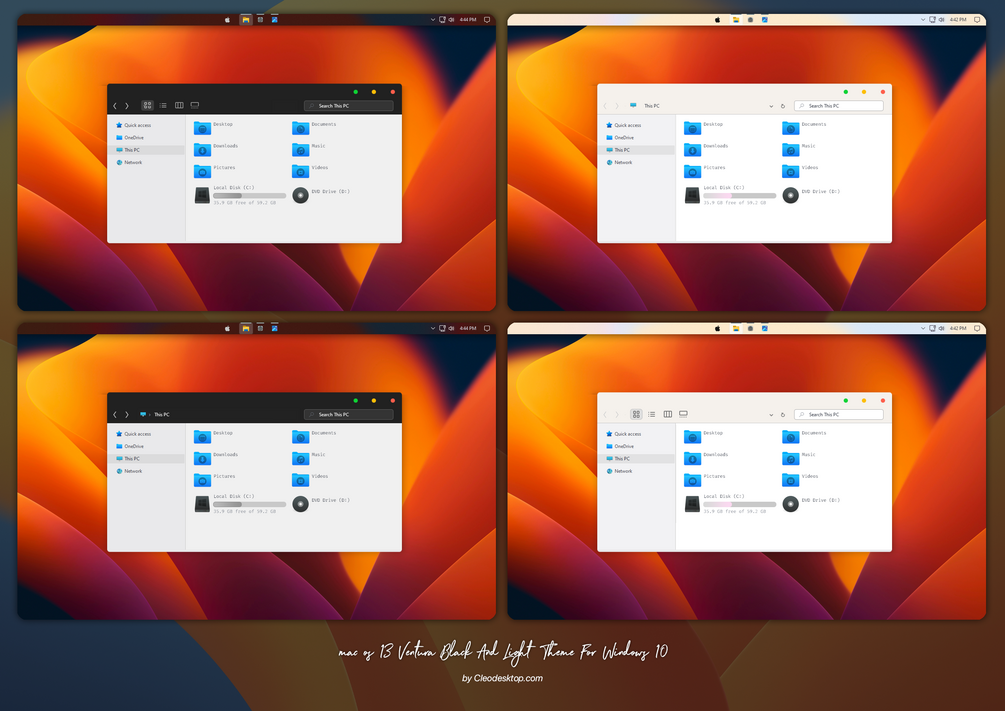 mac os 13 Ventura Black And Light Theme For Windows 10