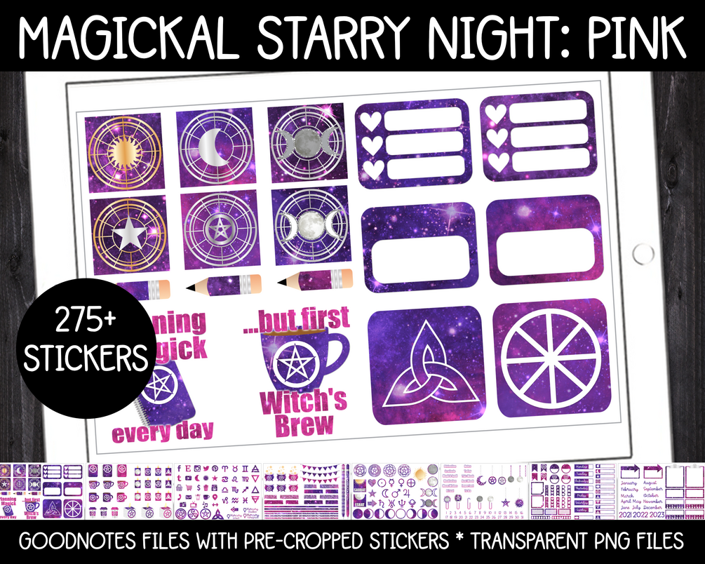 Digital Pagan Planner Stickers - Magickal Starry Night: Pink