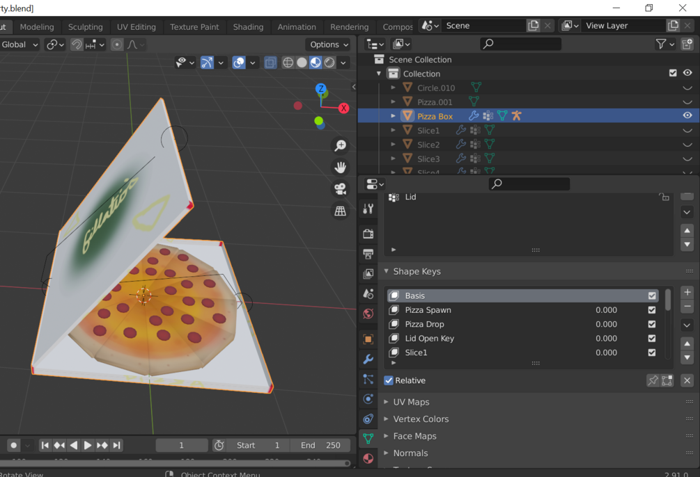 Pepperoni Pizza with Rigged UV Mapped Box | Keyshaped for animations