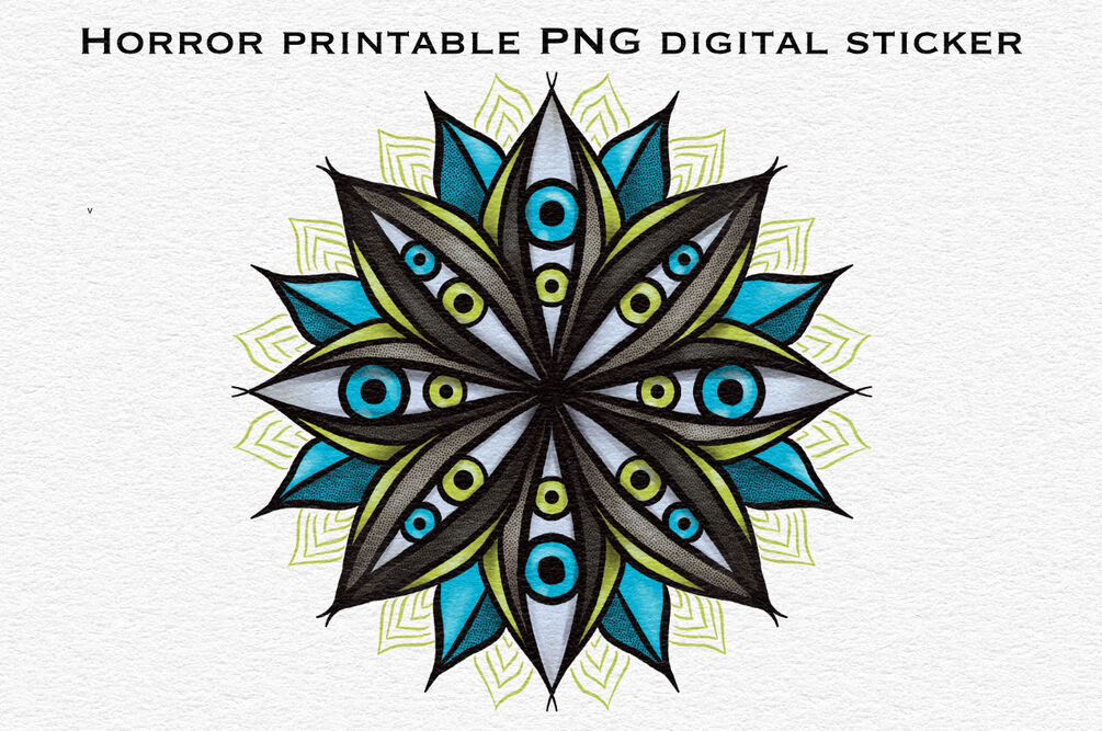 Horror printable digital sticker PNG - eye flower