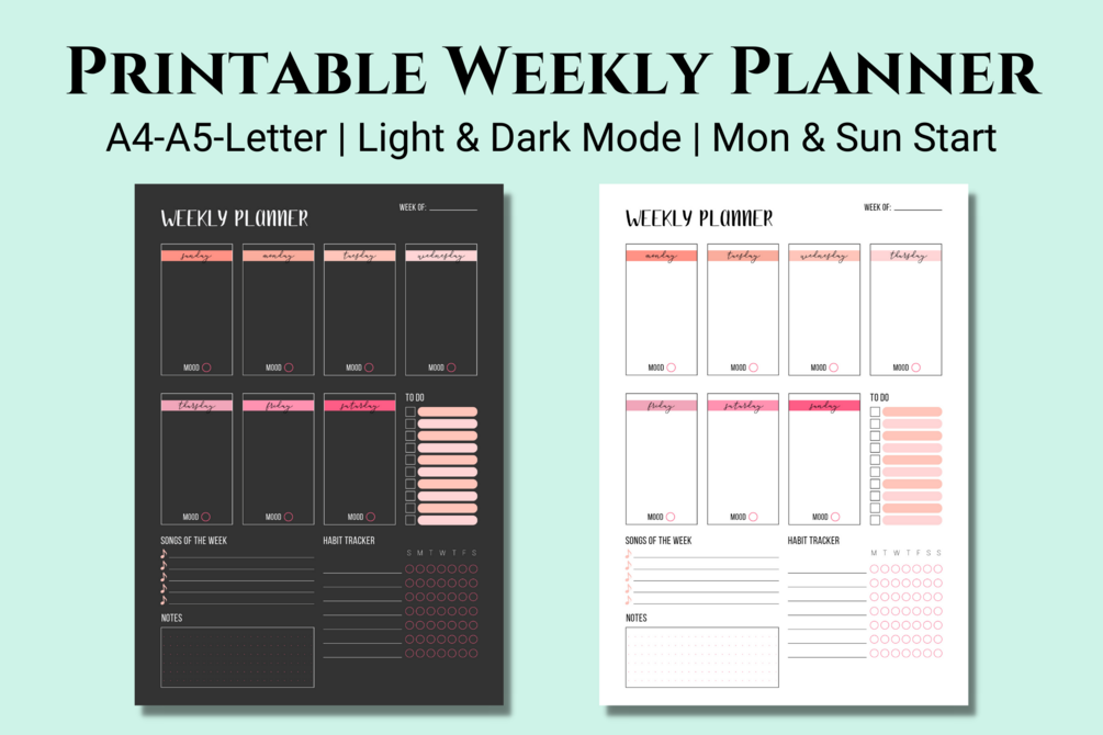 Undated Weekly Printable Planner | Pink