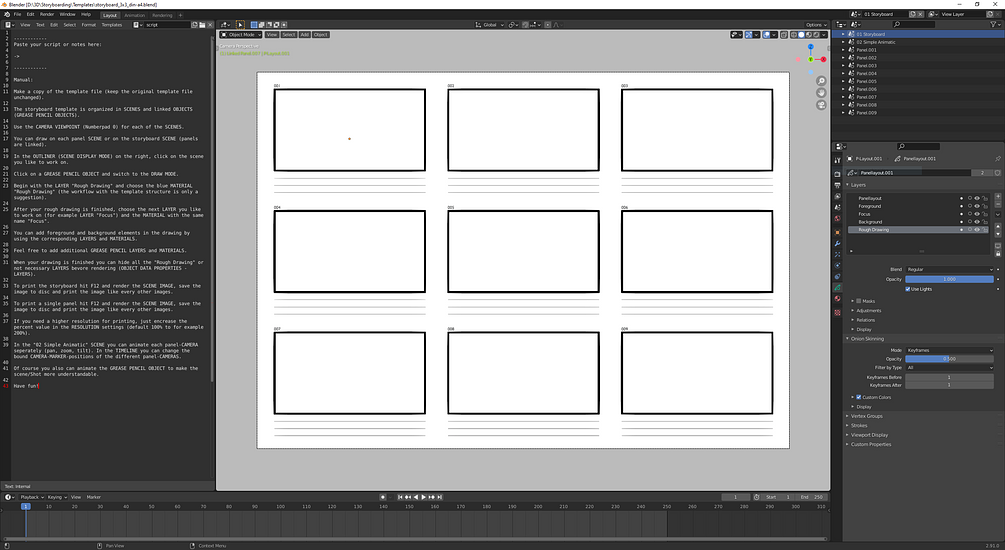 Blender Storyboard Template with a Simple Animatic Option