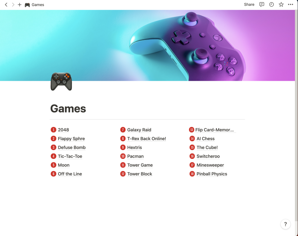 Notion Game Page